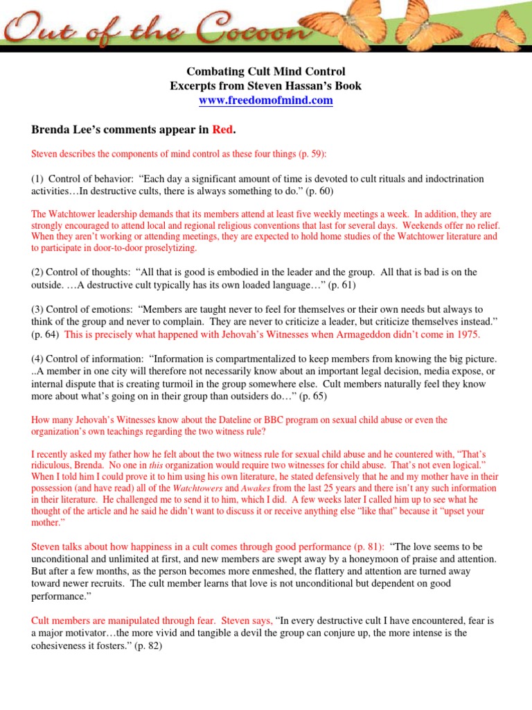 Combating Cult Mind Control Excerpts From Steven Hassan's Book | PDF ...