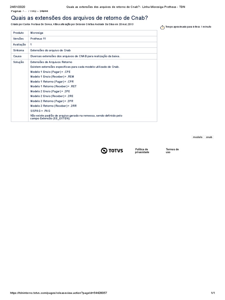 Tipos de Arquivos de Retorno de Cnab PDF | PDF