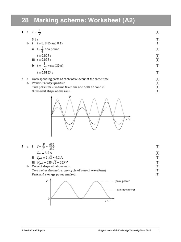 28 Marking Scheme: Worksheet (A2) : Rms Peak Peak | PDF | Root Mean ...