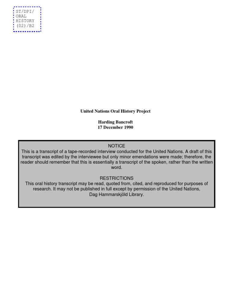 St/Dpi/ Oral History (02) /B2: United Nations Oral History Project ...