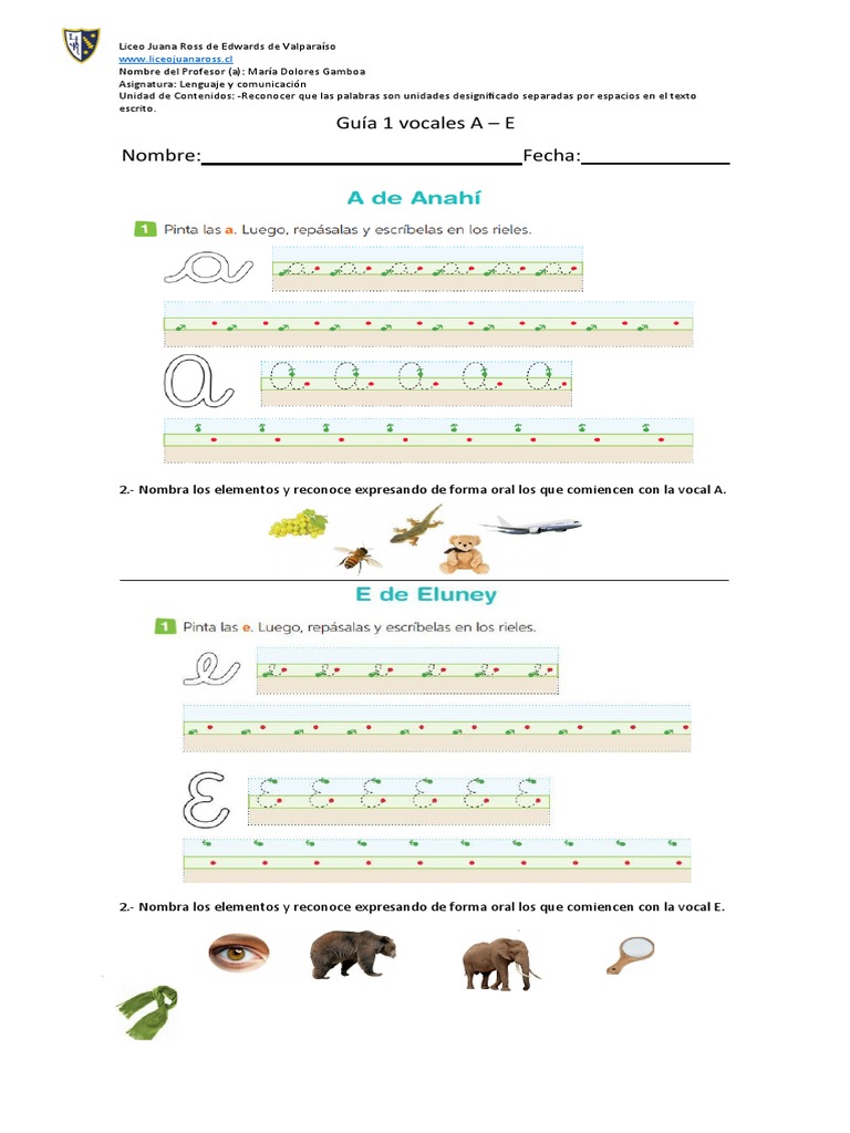Guías de reconocimiento de vocales para estudiantes de primaria | PDF