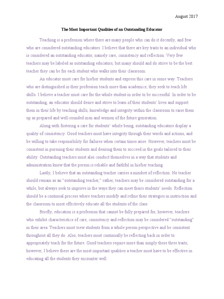 The Most Important Qualities of An Outstanding Educator | PDF ...