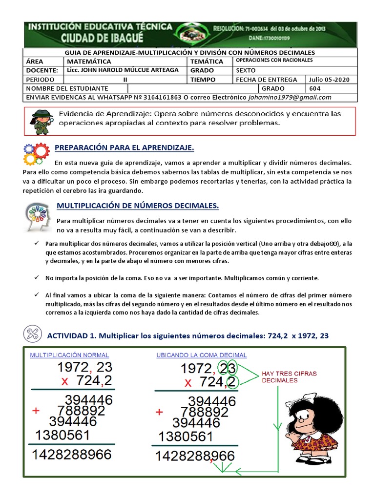 Guia de Aprendizaje - Multiplicación y Divisón de Números Decimales ...