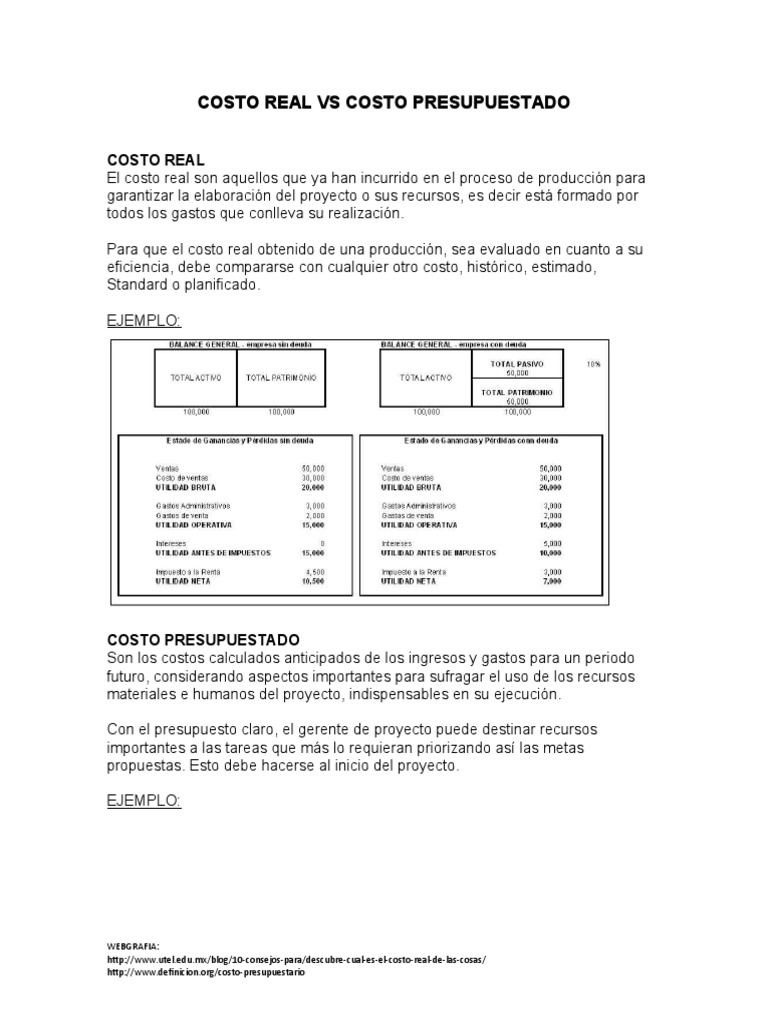 Costo Real Vs Presupuestado | PDF
