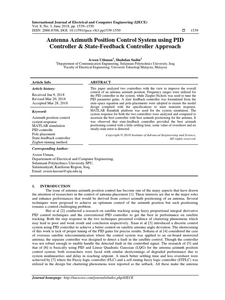 Antenna Azimuth Position Control System Using PID | PDF | Control ...