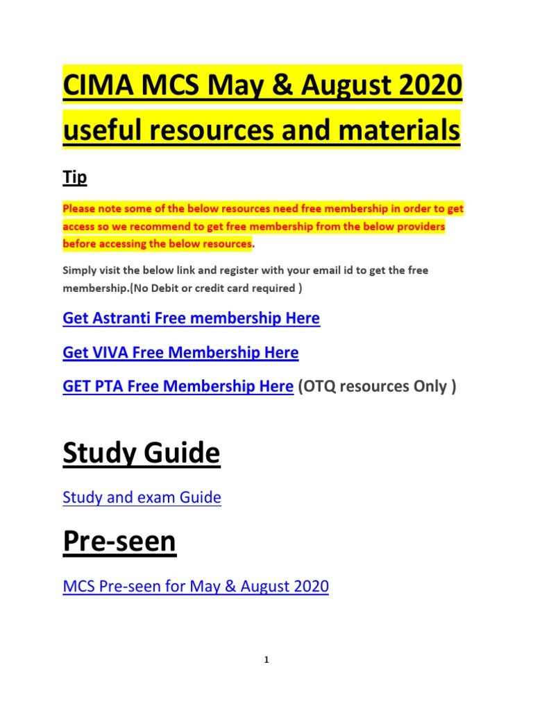 CIMA MCS Resources for May 2020 Exam | PDF | Test (Assessment) | Learning