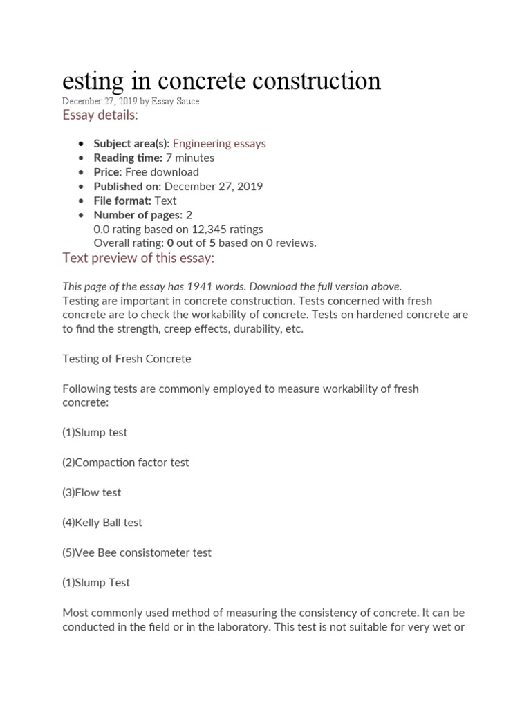 Testing Concrete Construction | PDF | Concrete | Strength Of Materials