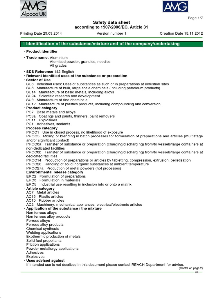 Current MSDS Aluminium Powder Sept2014 (English) PDF | PDF | Dangerous ...