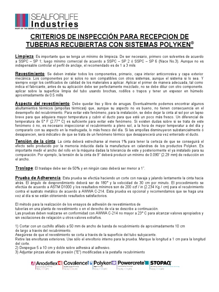 Criterio de Aplicacion Polyken 955 980 Primer 1027 PDF | PDF ...