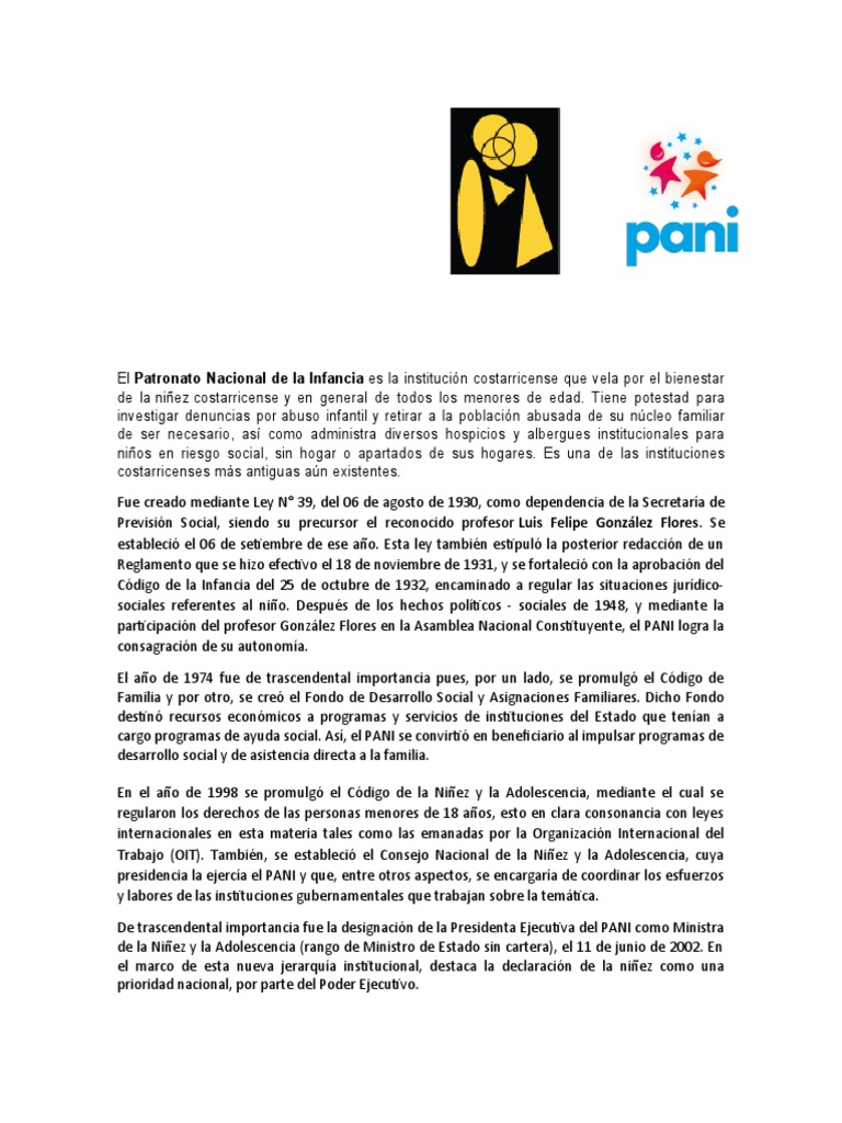 PANI Hoja | PDF | Institución | Costa Rica