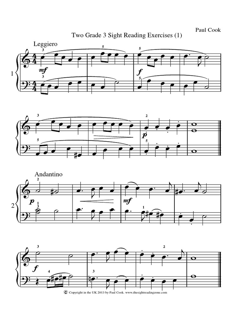 Two Grade 3 Sight Reading Exercises PDF | PDF
