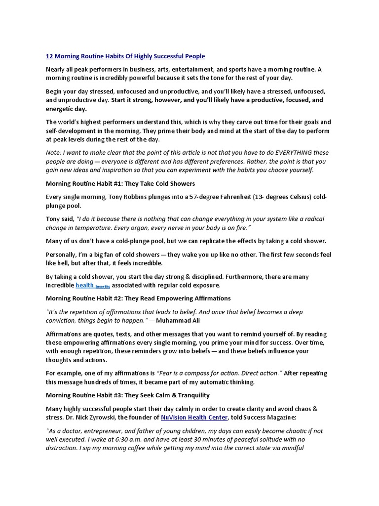 12 Morning Routine Habits Of Highly Successful People Pdf Habits