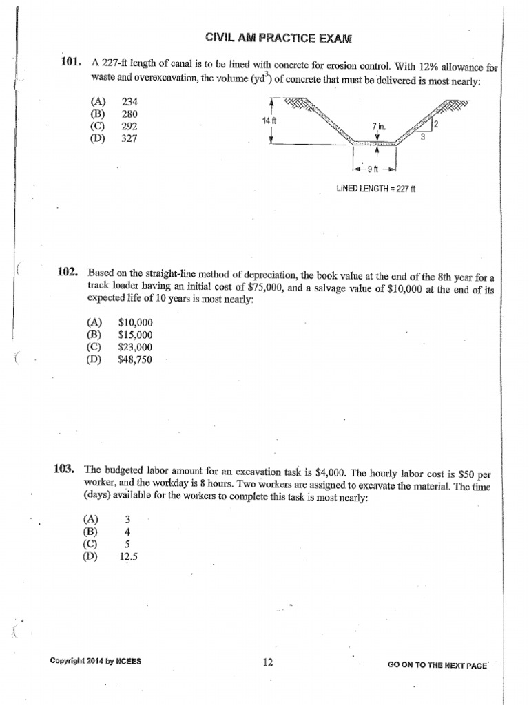 PE Practice Exam - Civil AM (NCEES 2014) PDF | PDF
