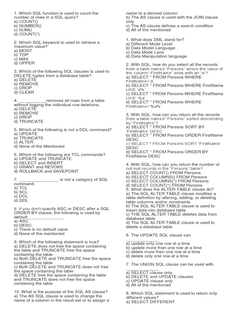 SQL Notes B.SC | Download Free PDF | Sql | Table (Database)