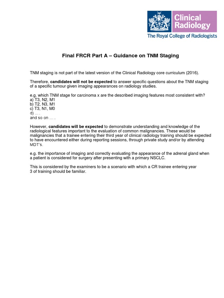 Final FRCR Part A: TNM Staging Guidance | PDF