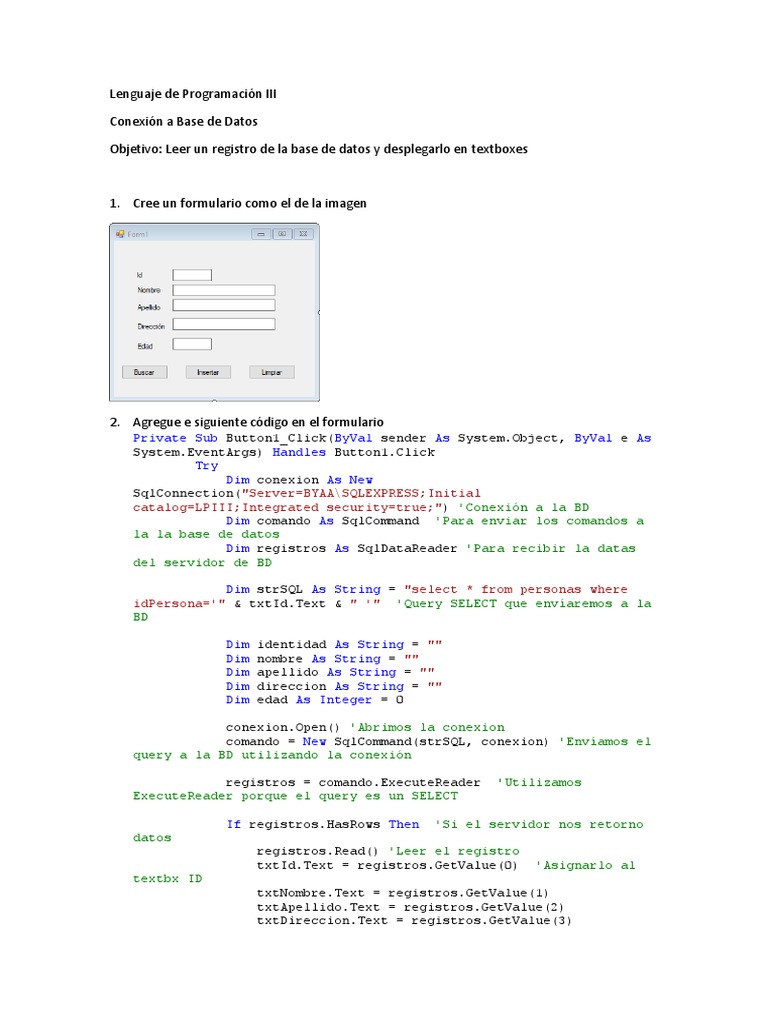 1VB - SQLServer - Conexión A BD - Leer e Insertar Registros | PDF | Datos | Tecnologías de la ...