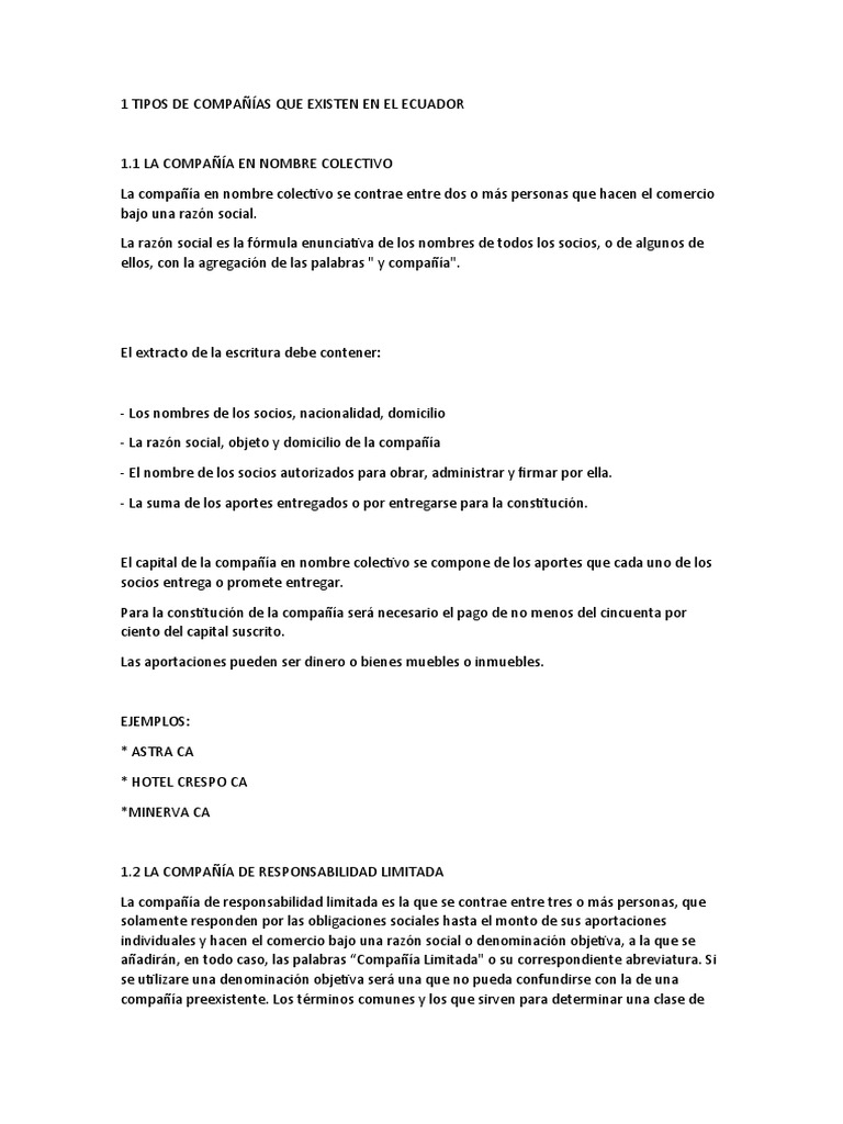 Tipos de Compañías en Ecuador | PDF | Compartir (Finanzas) | Gobierno
