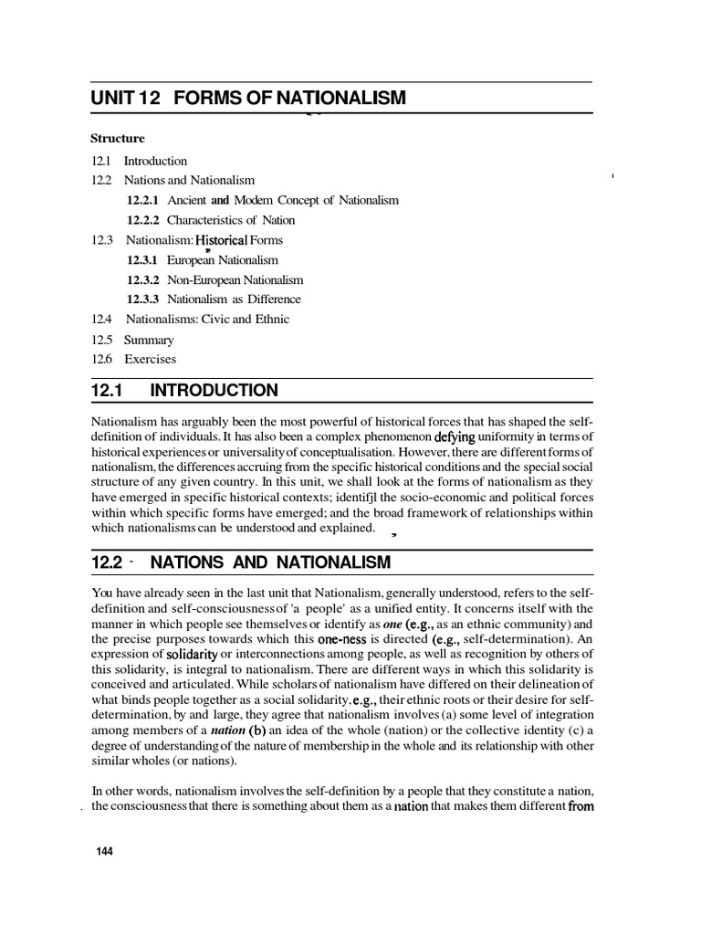 Unit-12 Forms of Nationalism | PDF | Nationalism | Nation