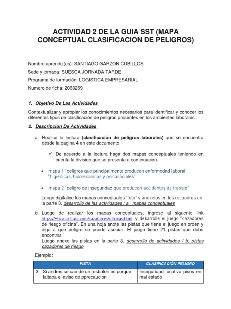 Actividad 2 de La Guia SST (Clasificacion de Peligros) PDF | PDF | Encendiendo | Infección