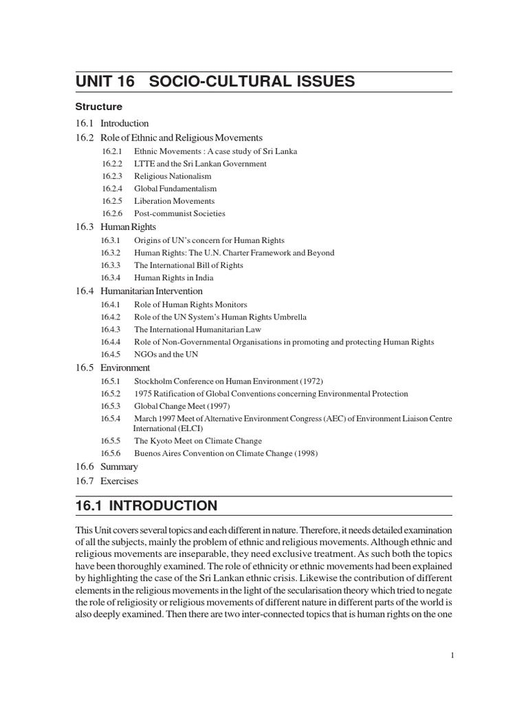 Unit 16 Socio-Cultural Issues: Structure | PDF | Human Rights | Sri Lanka