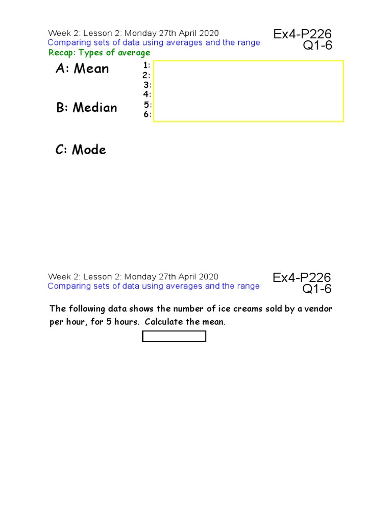 Lesson 2 Notes | Download Free PDF | Mean | Average