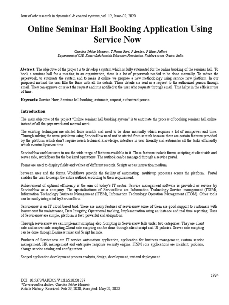 Online Seminar Hall Booking Application Using Service Now | PDF | Automation | User (Computing)