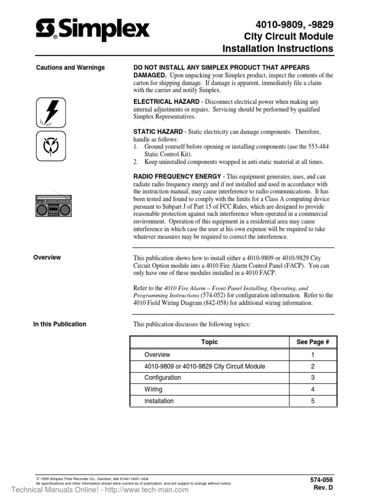 4010-9809, - 9829 City Circuit Module Installation Instructions ...