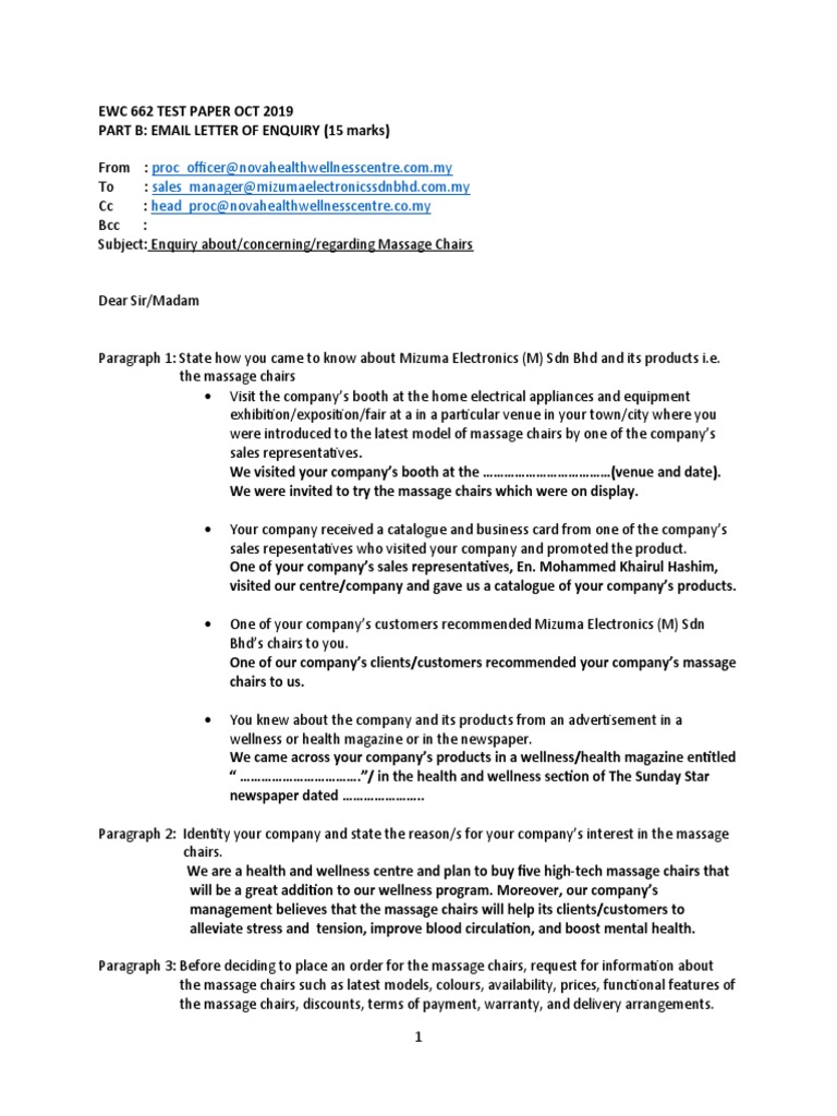 Request for Information on Massage Chairs | PDF | Business