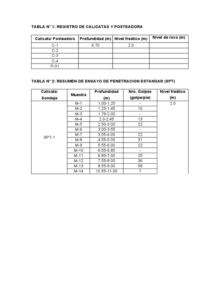 Modelo de Tablas | PDF | Ingeniería geotécnica | Ingeniero civil