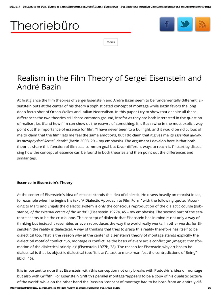 Reading 3 - Realism in The Film Theory of Sergei Eisenstein and André ...