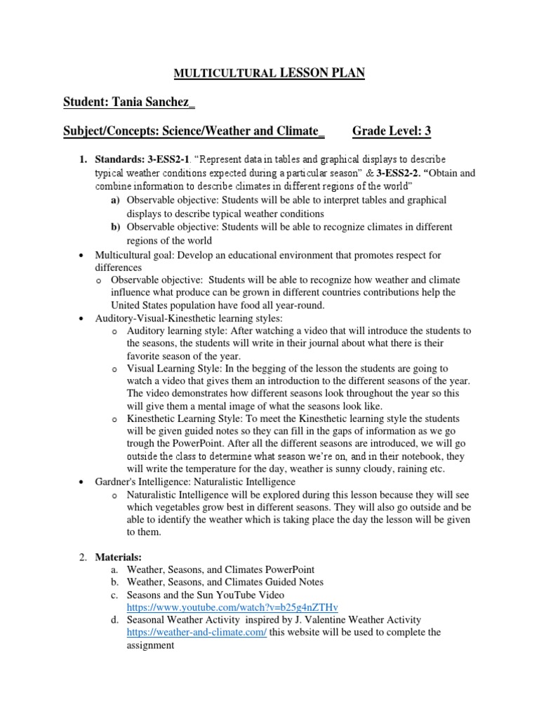 Multicultural Lesson Plan | PDF | Learning Styles | Lesson Plan
