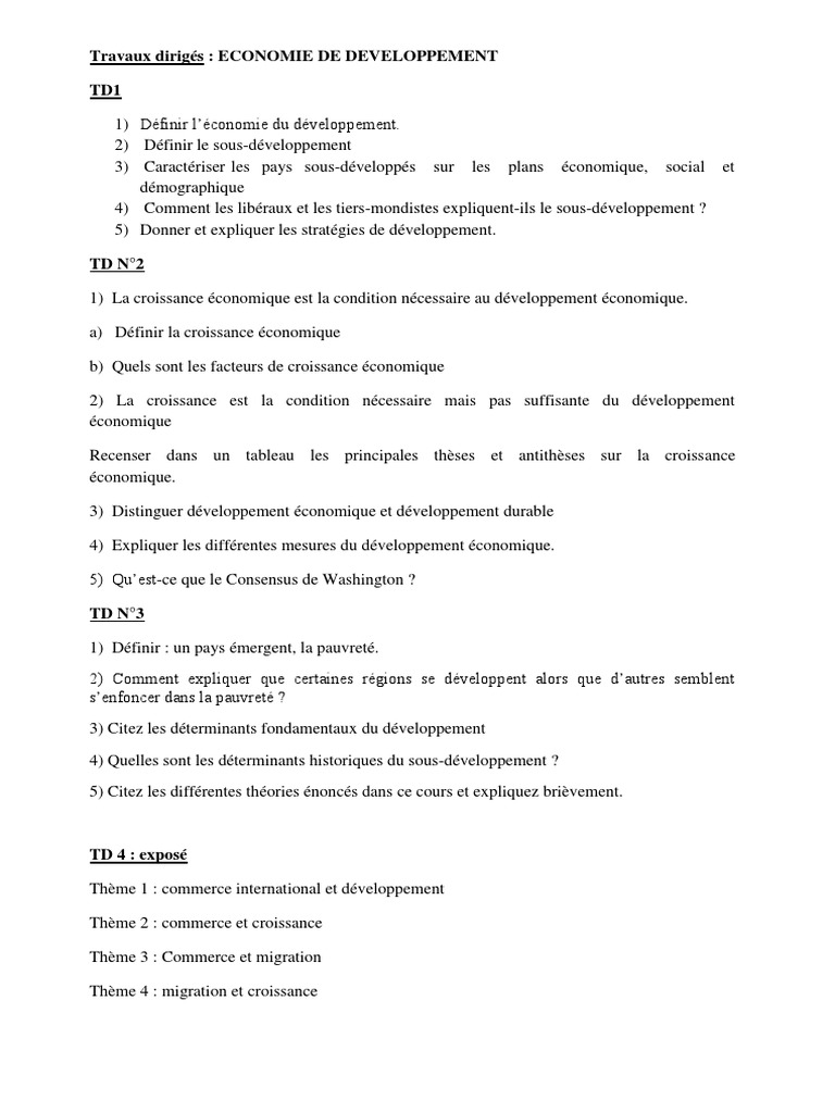 TD Eco Dev Nord Sud | PDF