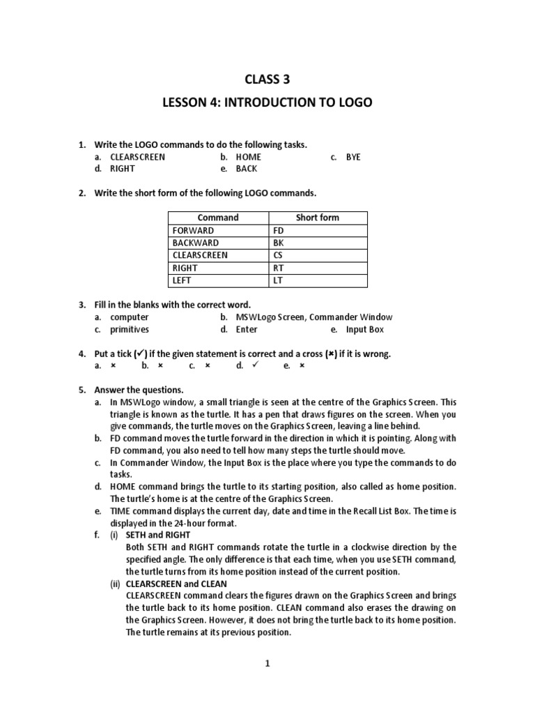 Class 3 Lesson 4: Introduction To Logo | PDF | Computing | Software