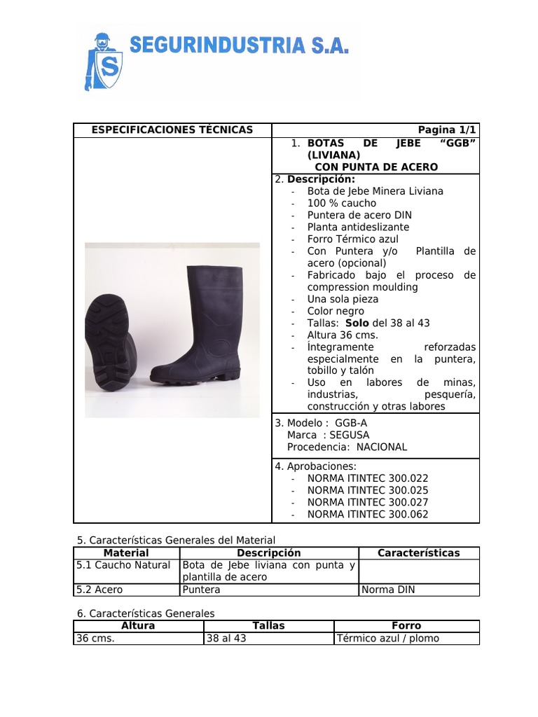 Ficha Tecnica de Botas de Jebe PDF | PDF | Naturaleza