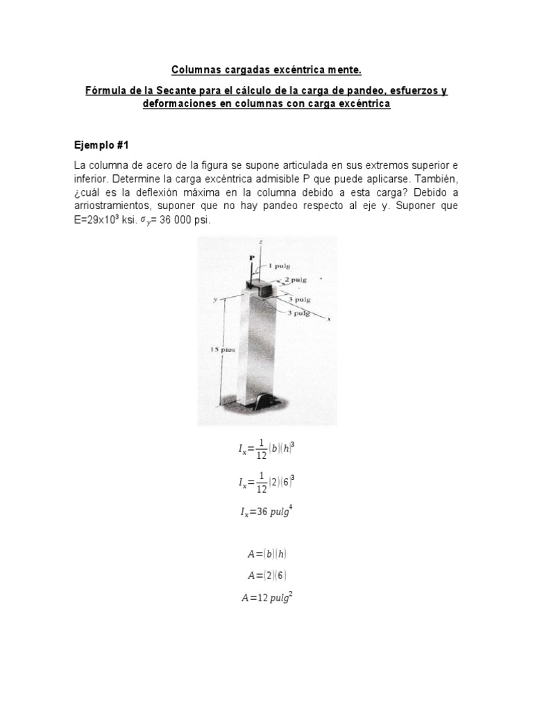 Ejemplo #1 Columnas Con Cargas Excentricas | PDF | Pandeo | Mecánica