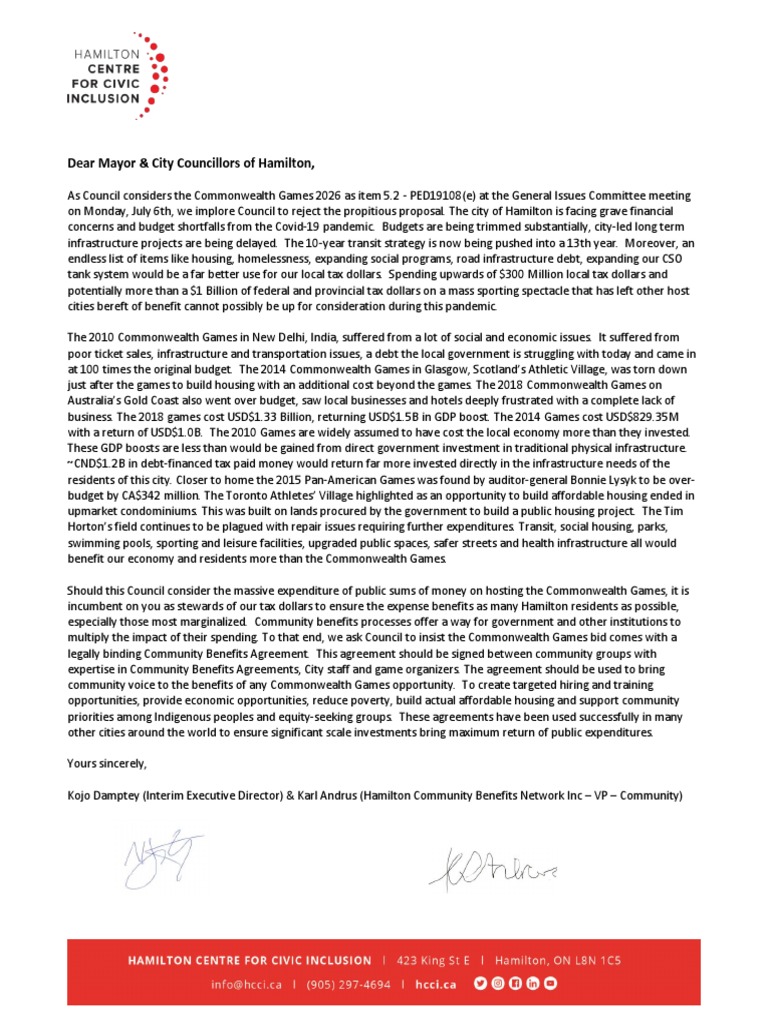 HCCI Letter Commonwealth Games | PDF | Infrastructure | United States ...