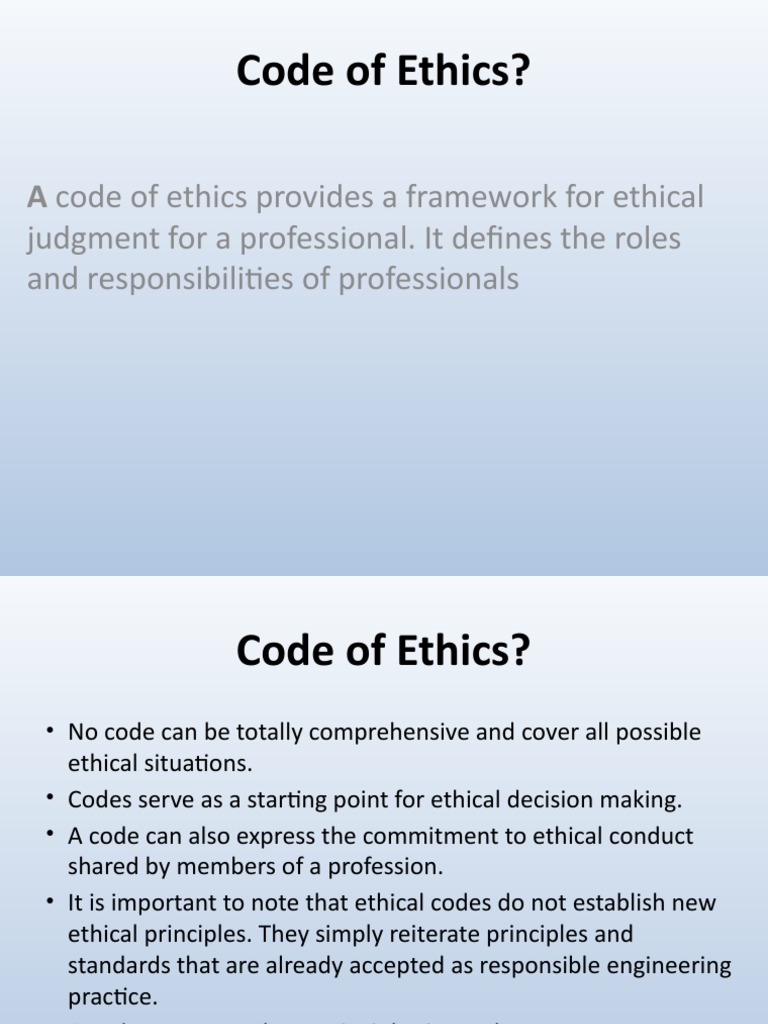 Code of Ethics Slides | PDF | Engineer | Morality