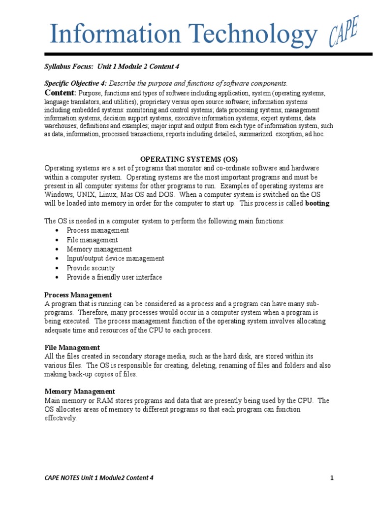 Cape Notes Unit1 Module 2 Content 4 | PDF | Operating System | Computer ...