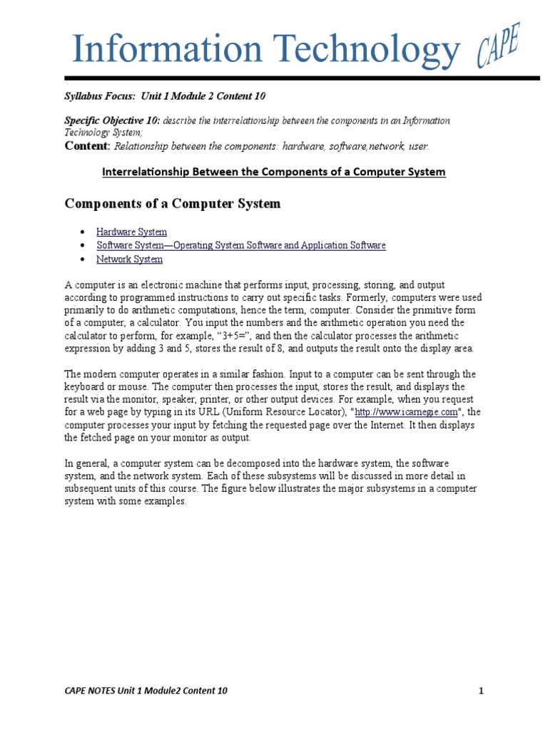 Cape Notes Unit1 Module 2 Content 10 | PDF | Operating System | Software
