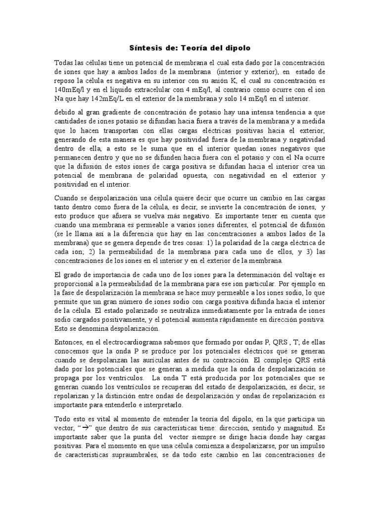 Teoria Del Dipolo | PDF | Potencial de membrana | Electrocardiografia