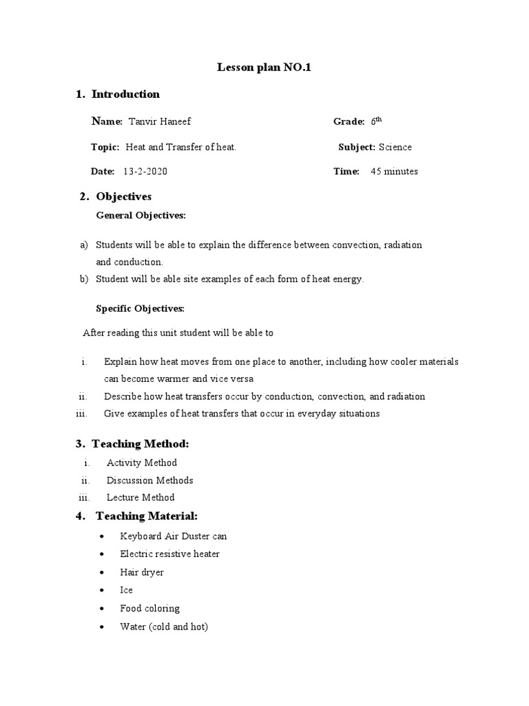 Lesson Plan No 1 | PDF | Heat Transfer | Thermal Conduction