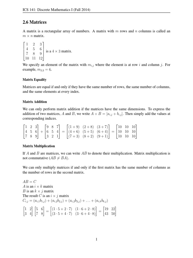 2.6 Matrices: Matrix Equality | Download Free PDF | Matrix (Mathematics ...