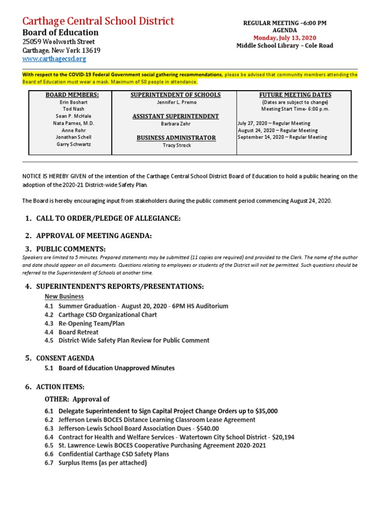 Carthage Central School District: Board of Education | PDF | Government