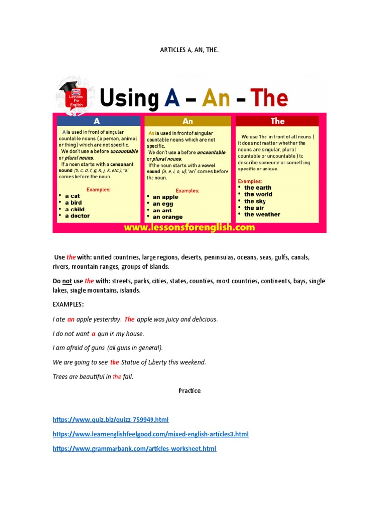 ARTICLES A, An, The, No Article | PDF