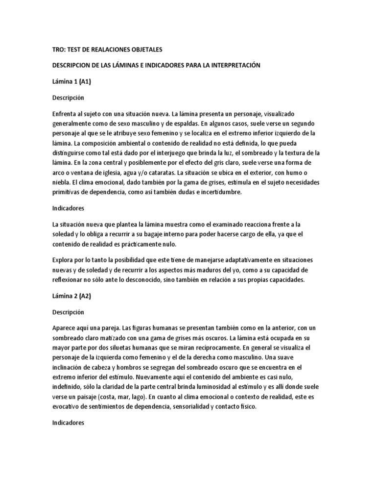 Ficha Que Evalúan Las Láminas Del TRO | PDF | Soledad | Las emociones