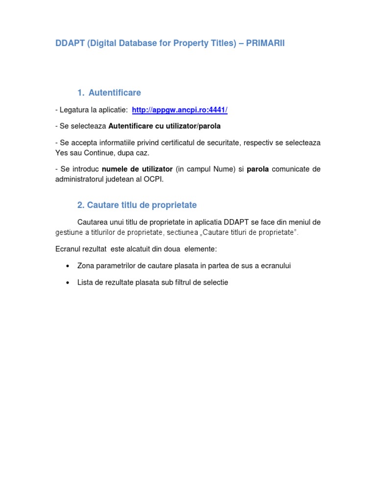 Instructiuni de Utilzare DDAPT Primarii | PDF