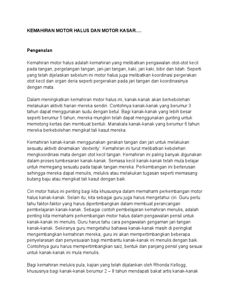 Kemahiran Motor Halus Dan Motor Kasar | PDF