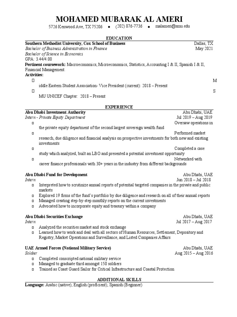 3946 Mohamed Alameri Resume | PDF | United Arab Emirates | Private Equity