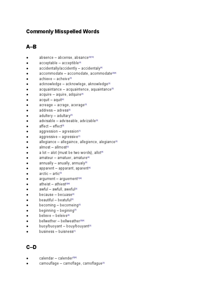 Commonly Misspelled Words | PDF