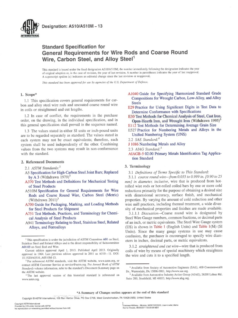 ASTM A510 - 13 Steel Wire | PDF